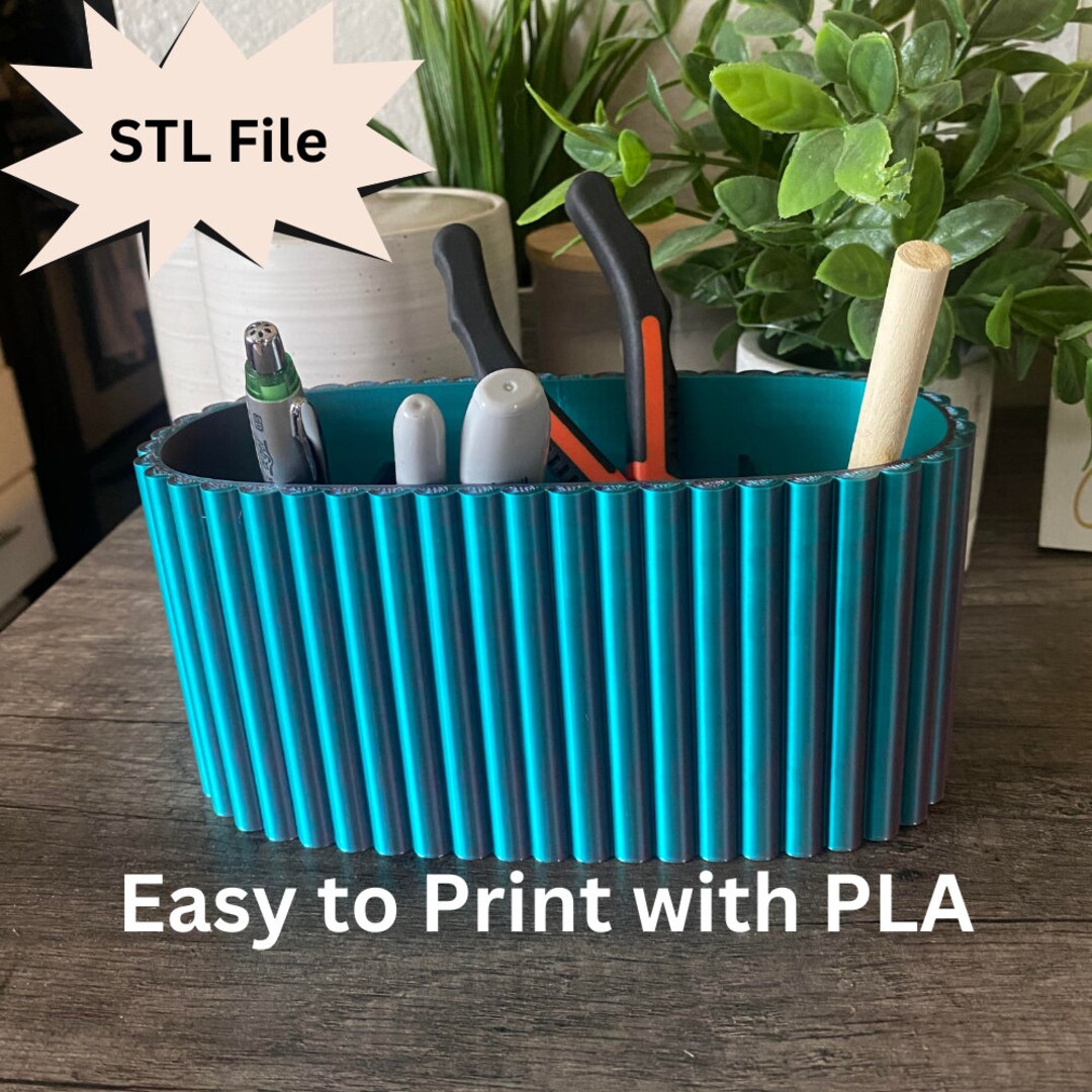 Pencil Holder STL File for 3D Printing Scalloped Tool & Pen Holder ...