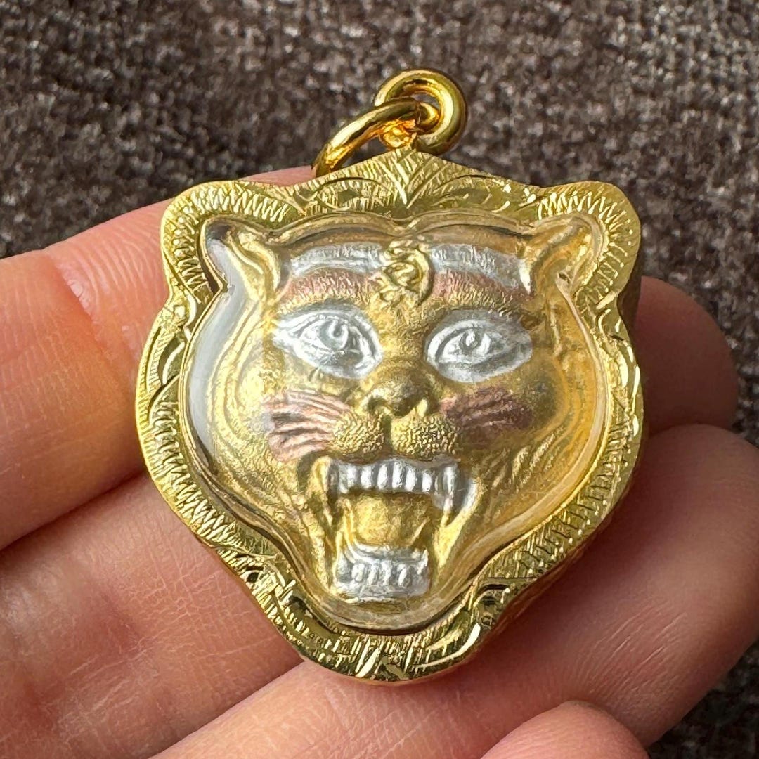 Tiger and Lp-pern Thai Buddha Amulet Talisman Pendant Bring Protection ...