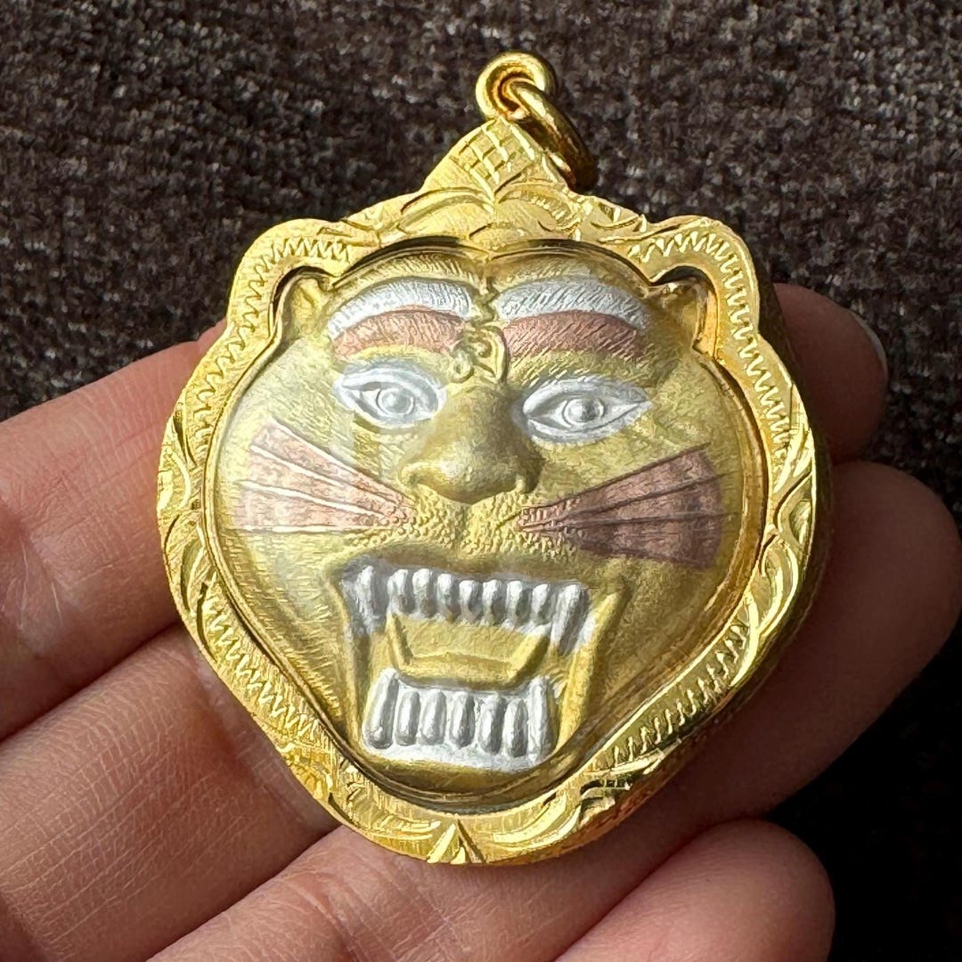 Tiger and Lp-pern Thai Buddha Amulet Talisman Pendant Bring Protection ...