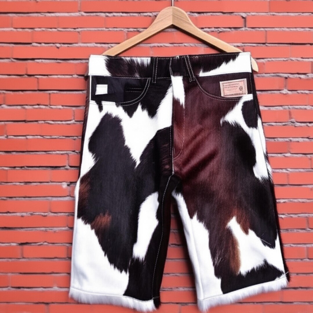 Men’s Cowhide Hair-on Leather Shorts – Natural Cow Print Bermuda Style ...