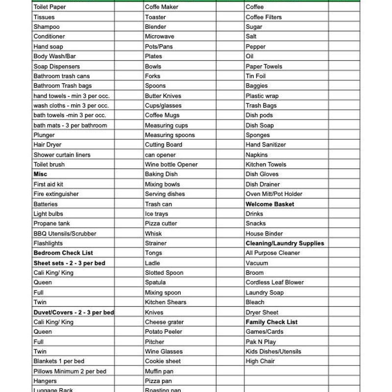 5 Star Airbnb Checklist - Etsy