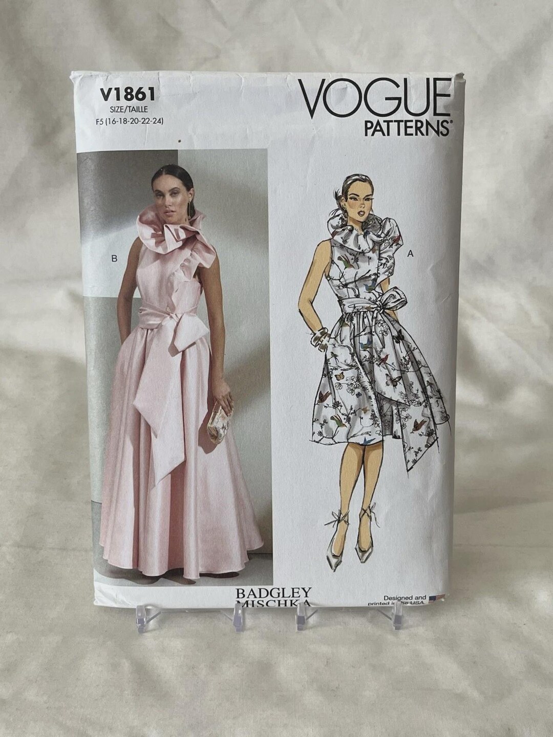 Vogue V1861 Ruffle Collar Large Bow Sash Dress Gown Sewing Pattern Sz ...