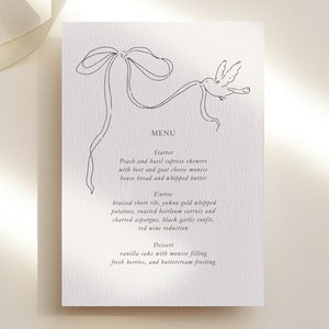 Wedding Menu Template, Menu With Bow, Printable Menu, Editable Menu ...