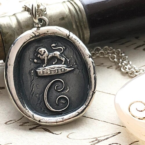 Monogram Wax Seal Necklace Initial C Vintage Wax Seal | Etsy