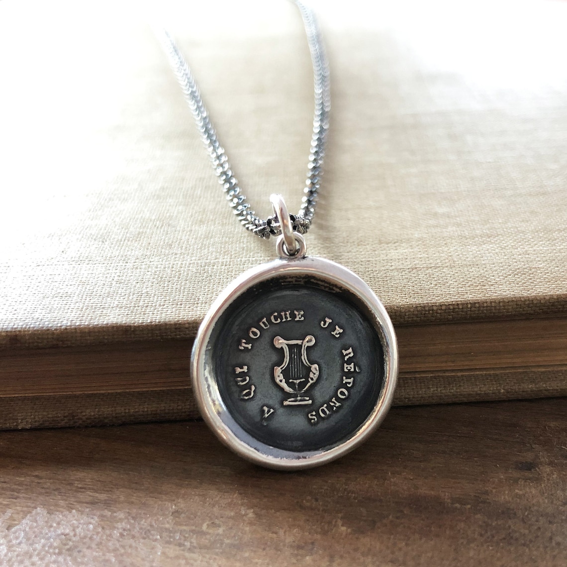Harp Wax Seal Necklace Sterling Silver Harp Charm Serenity | Etsy