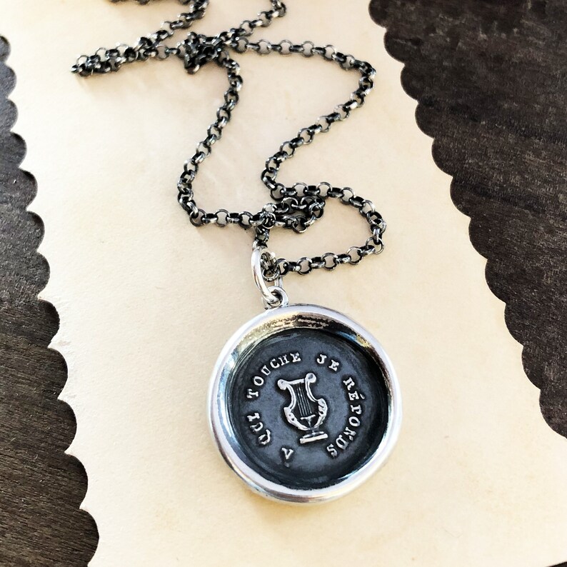 Harp Wax Seal Necklace - Sterling Silver Harp Charm - Serenity and ...