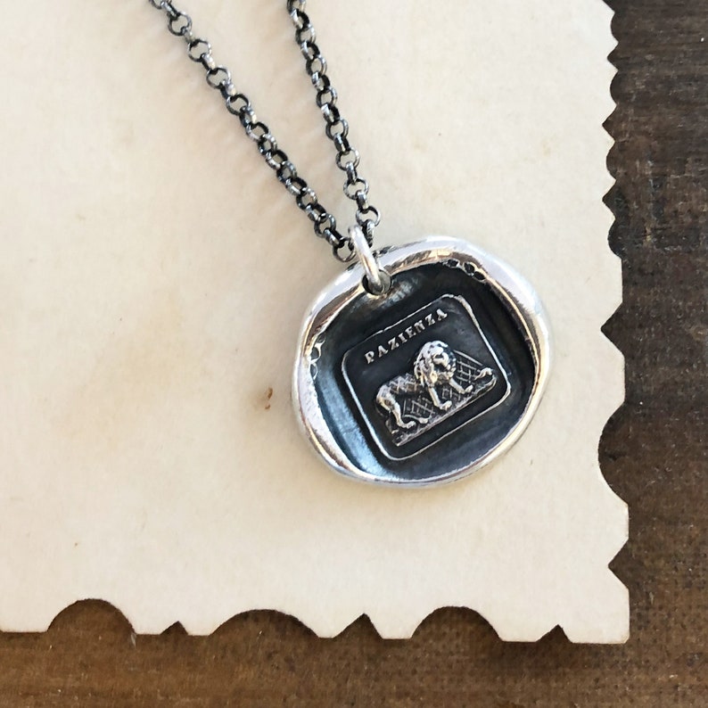 Patience - Lion and the Mouse Sterling Silver Wax Seal Necklace - Aesop ...
