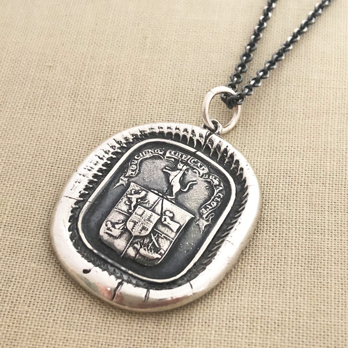 Crest Cat Pendant Wax Seal Sterling Silver Necklace Cat - Etsy