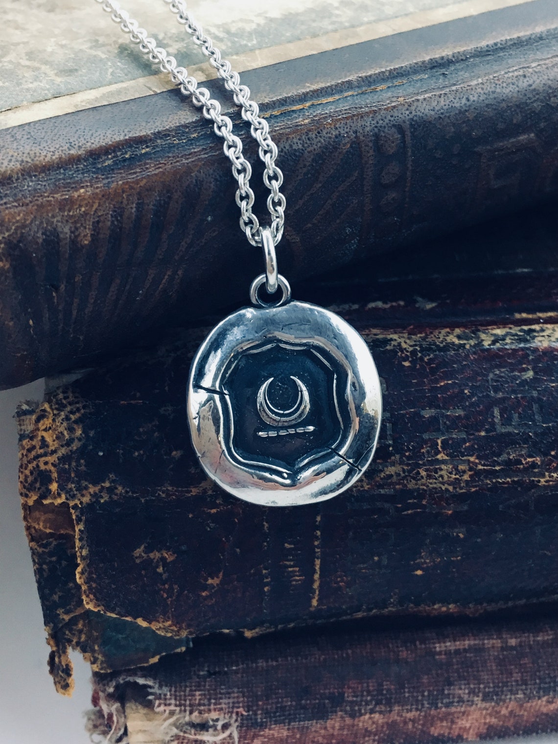 Moon Wax Seal Necklace Silver Crescent Moon Wax Seal Jewelry - Etsy