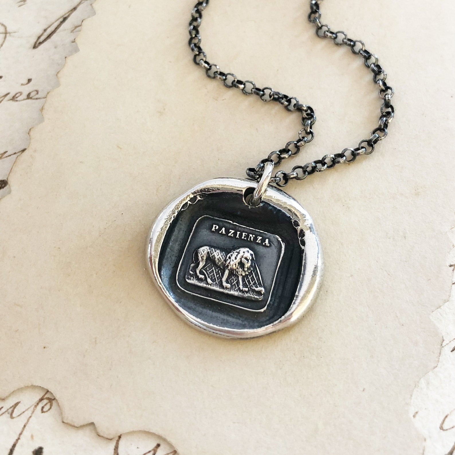 Patience - Lion and the Mouse Sterling Silver Wax Seal Necklace - Aesop ...