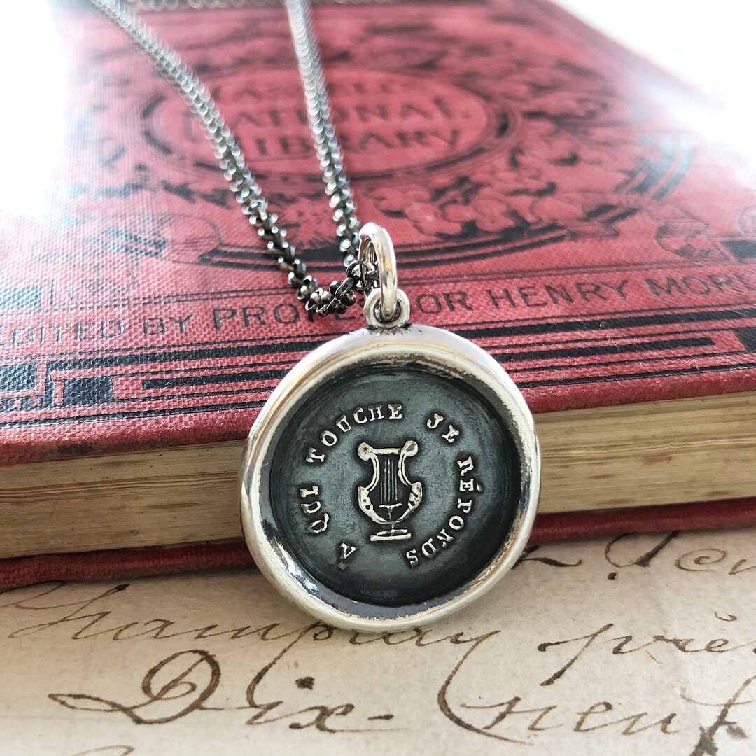 Harp Wax Seal Necklace - Sterling Silver Harp Charm - Serenity and ...