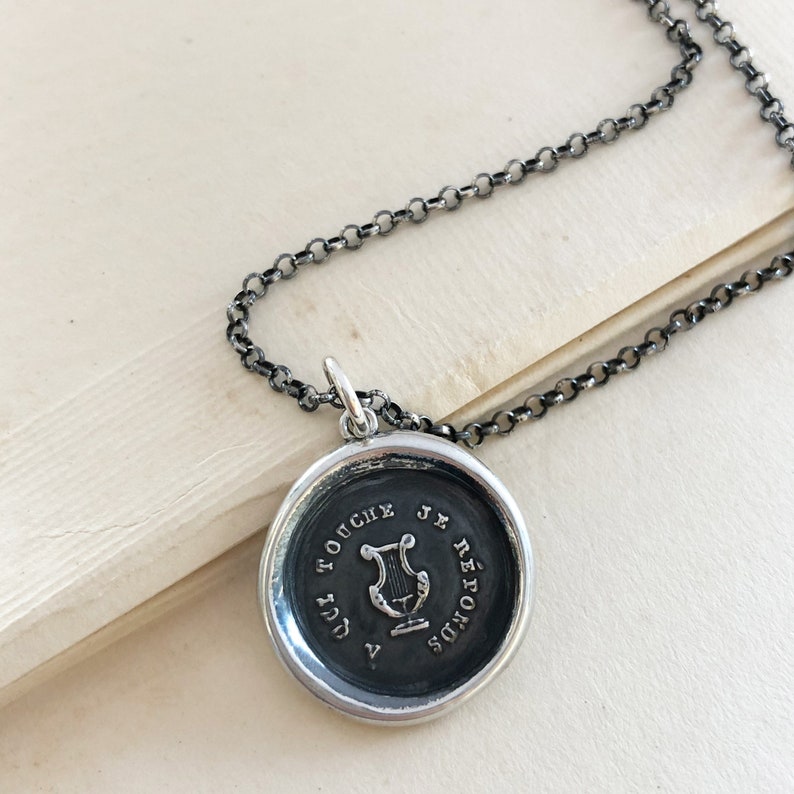 Harp Wax Seal Necklace - Sterling Silver Harp Charm - Serenity and ...