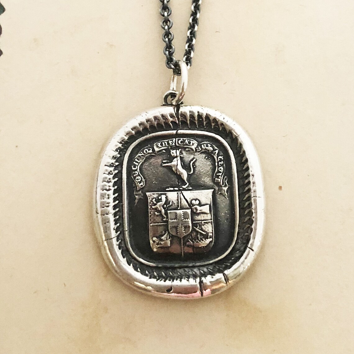 Crest Cat Pendant Wax Seal Sterling Silver Necklace Cat - Etsy.de