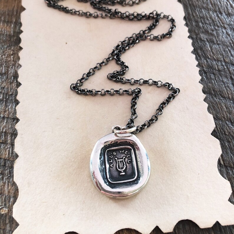 Alls Well Harp Pendant | Wax Seal Sterling Silver Necklace | Gift for ...