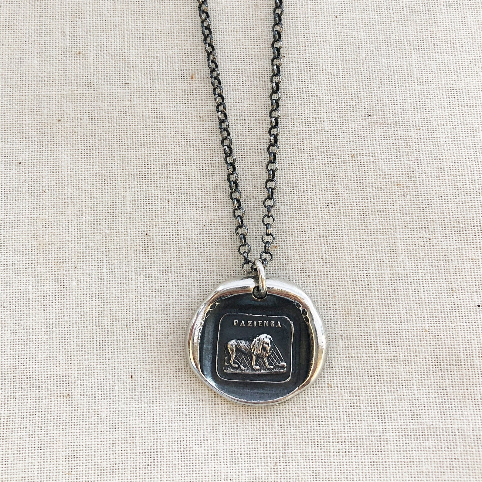 Patience - Lion and the Mouse Sterling Silver Wax Seal Necklace - Aesop ...