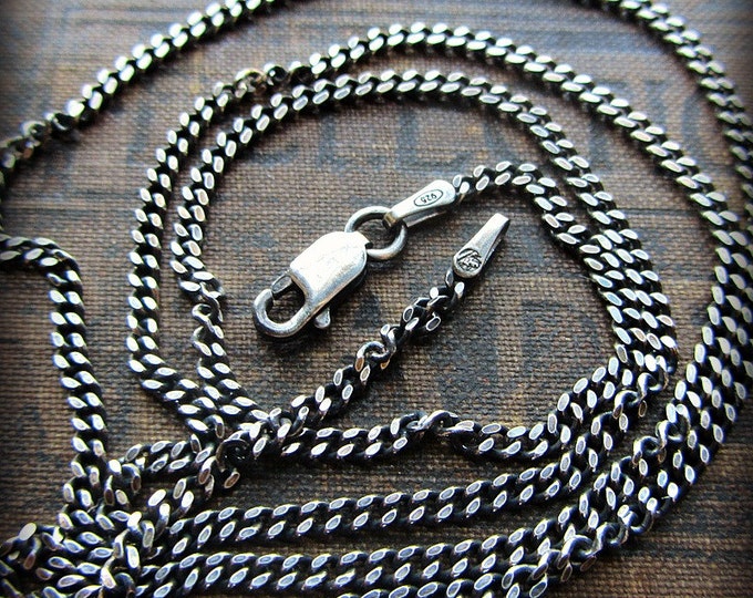 Curb Chain 2mm Sterling Silver Mens Womens Antiqued | Etsy