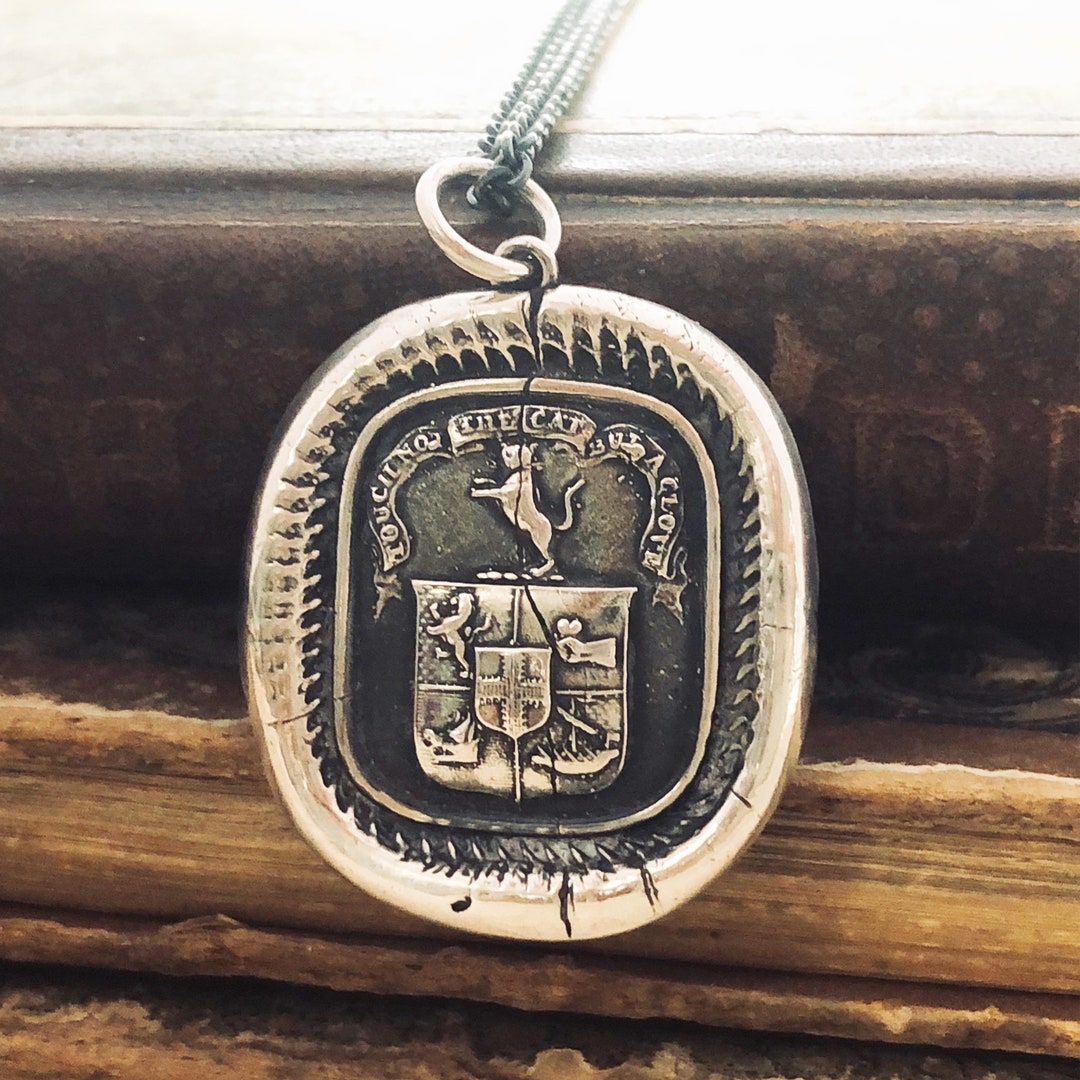 Crest Cat Pendant | Wax Seal Sterling Silver Necklace | Cat Necklace ...