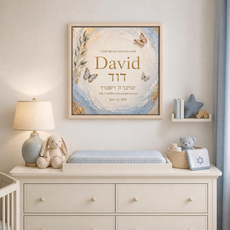 Personalized Hebrew Baby Name, Jewish Baby Brit Milah Gift, Nursery ...
