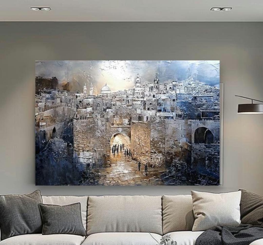 Jewish Art - Metallic Jerusalem Canvas Art for Jewish Home Decor, Kotel ...