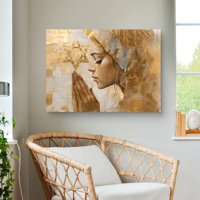 Gold Jewish Art | Woman Praying Canvas Art From Israel | Judaica Wall ...