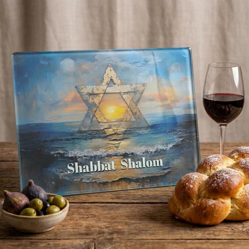 Shabbat Shalom Glass Challah Board | Jewish Table Decor | Custom ...