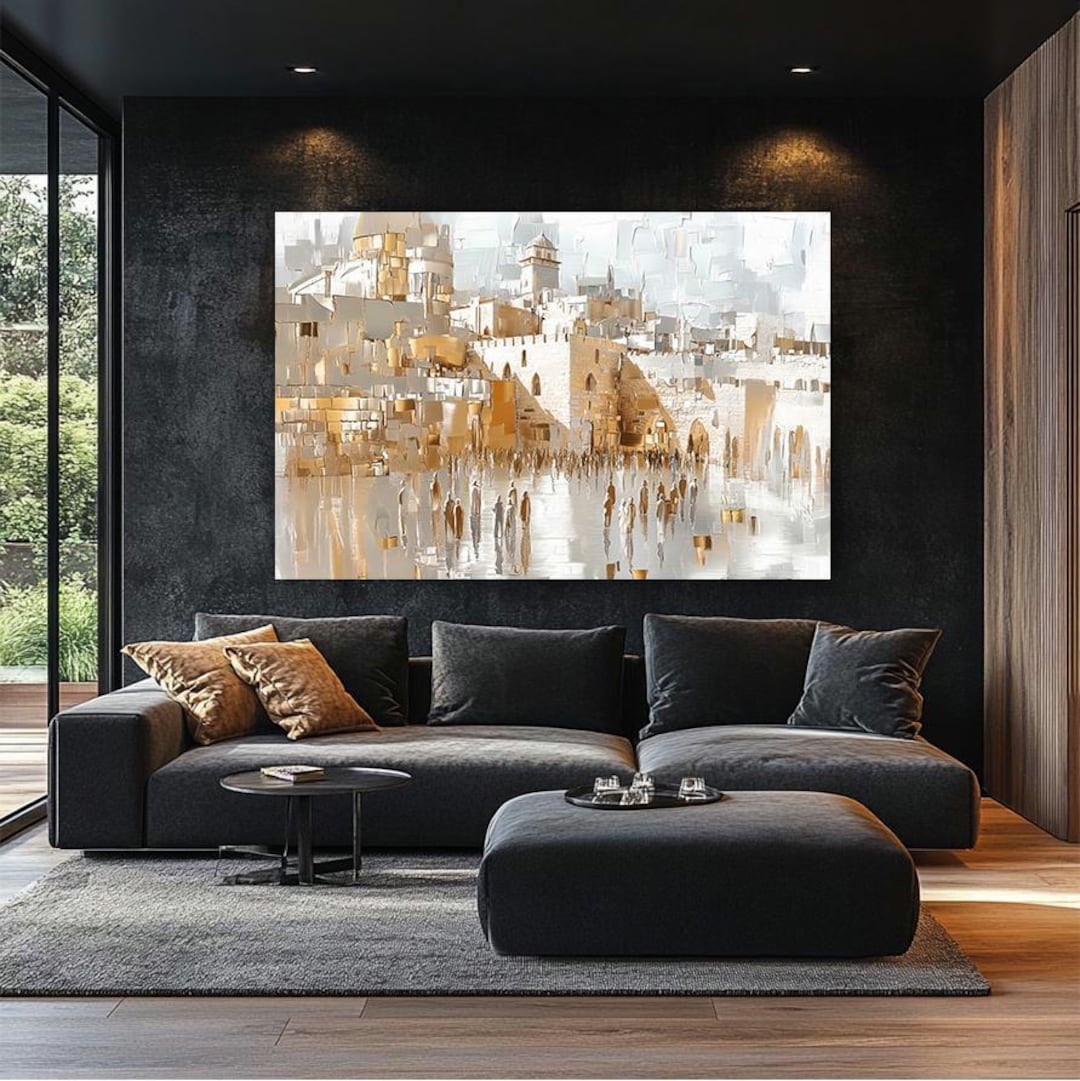 Jewish Art Jerusalem Art for Jewish Home Decor, Gold Judaica Art ...