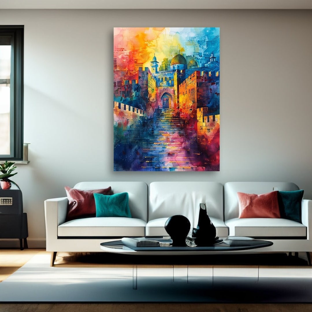 Colorful Kotel Artwork for Jewish Living Room Decor | Jerusalem Print ...