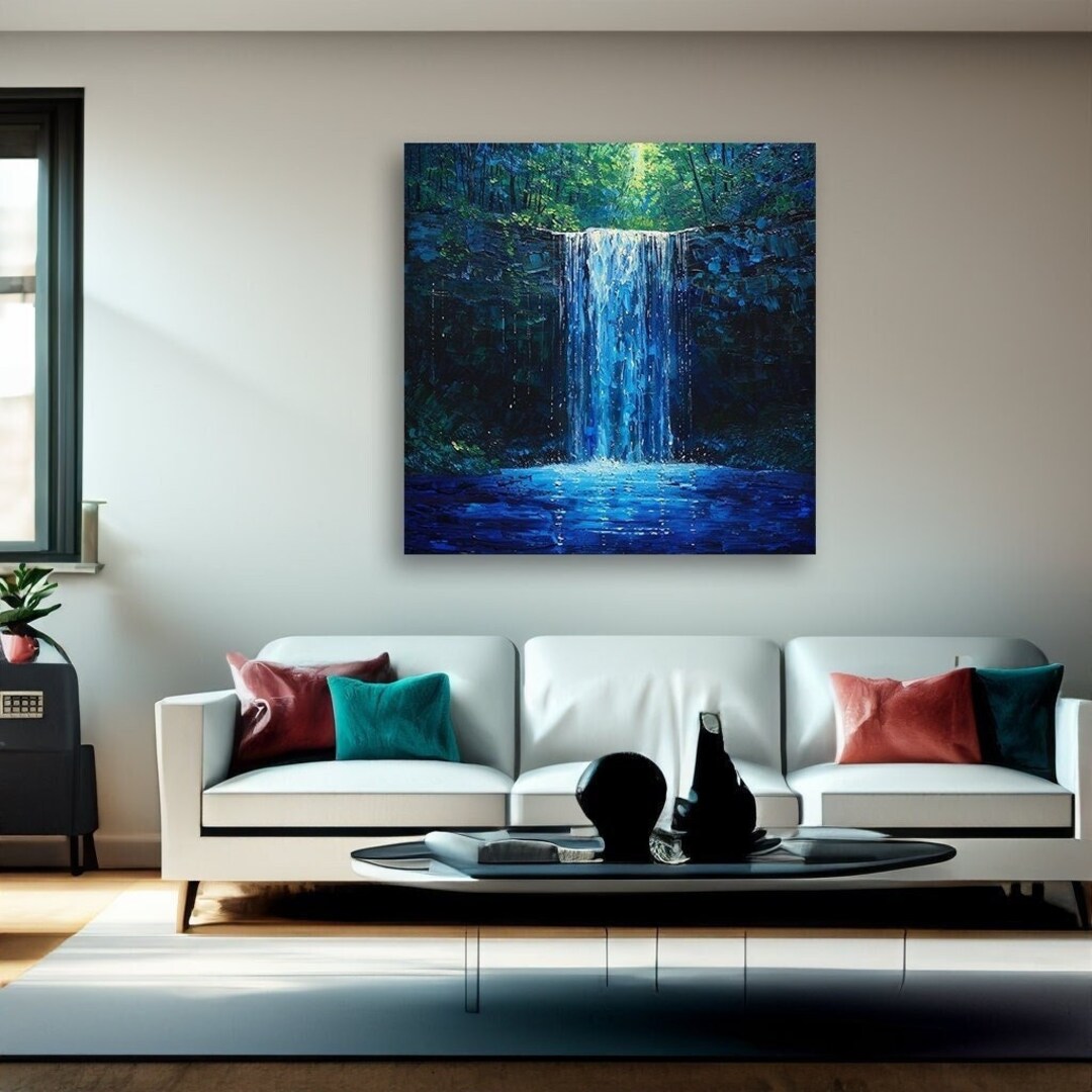 Blue Waterfall Canvas Print, Spa Decor, Framed Blue Wall Art - Etsy