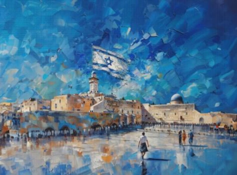 Jewish Digital Art Print of Jerusalem Painting Modern Jewish Home Decor ...