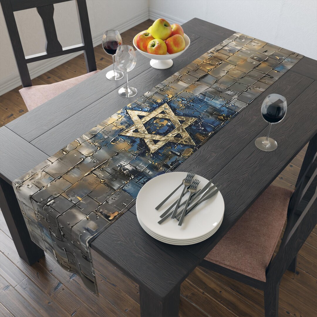 Jewish Table Runner, Jewish Home Decor, Shabbat Gift Star of David ...