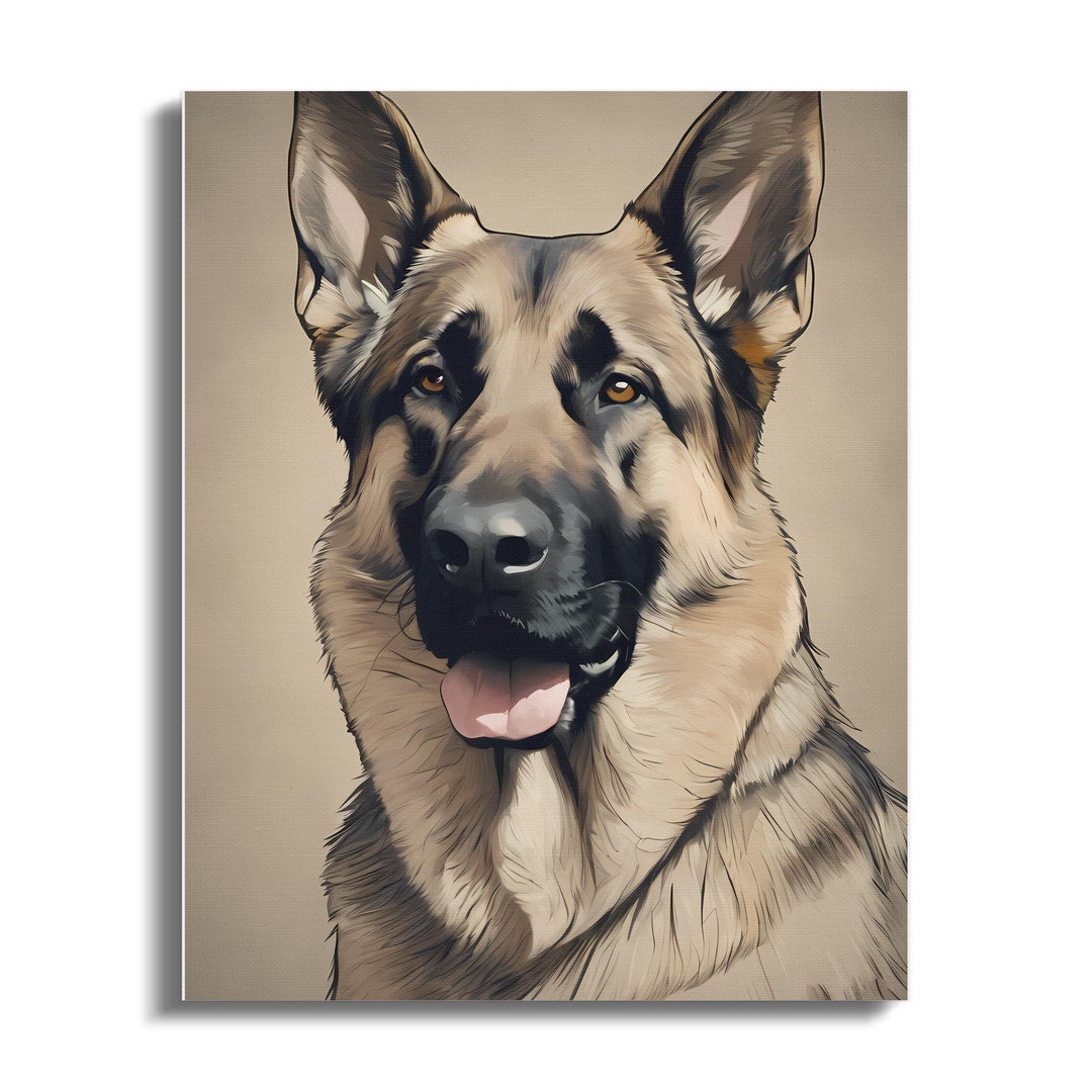 German Shepherd Digital Art Print Realistic Dog Illustration Wall Decor ...