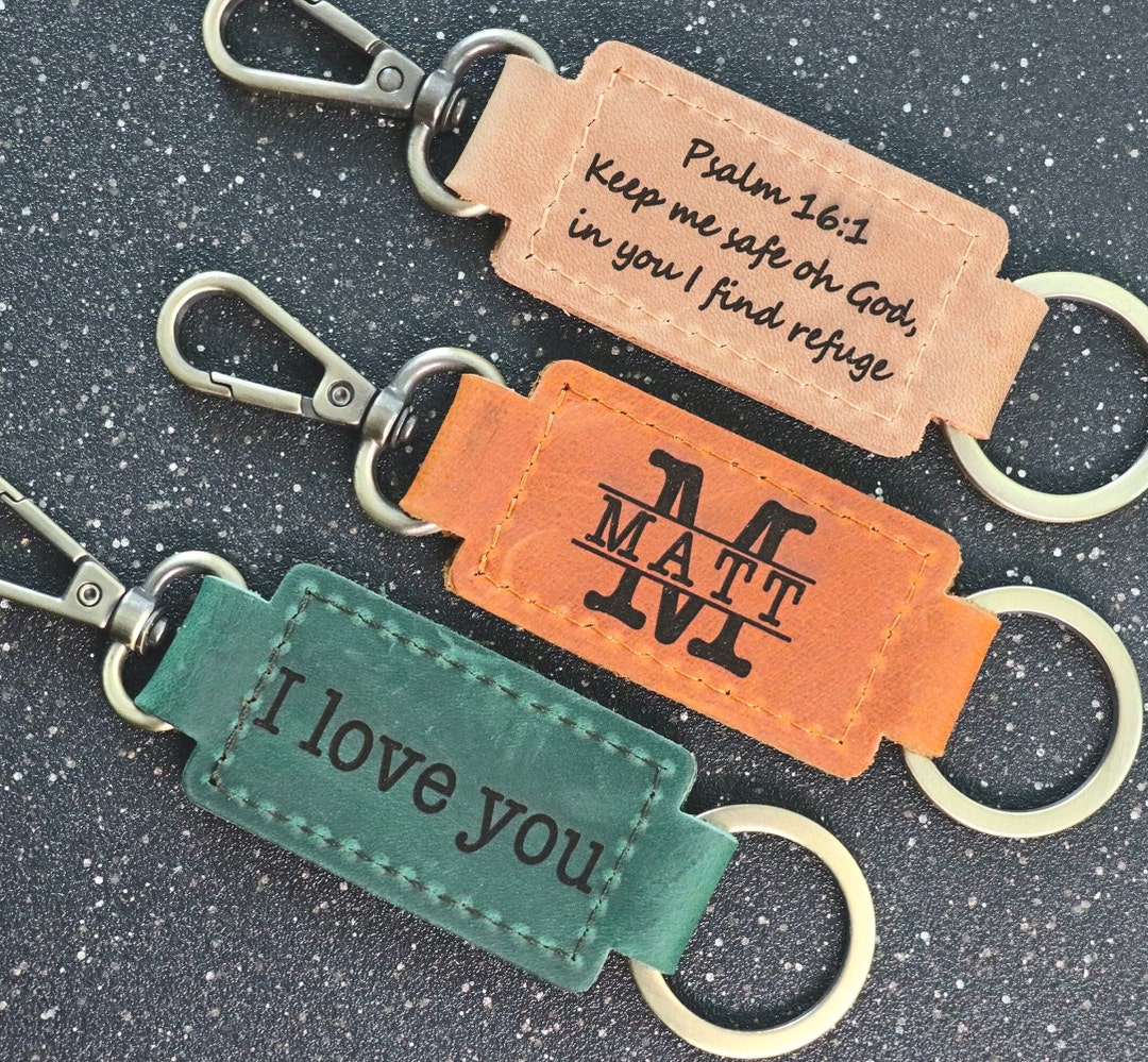 Personalized Leather Keychain. Custom Leather Keychain. Monogrammed ...