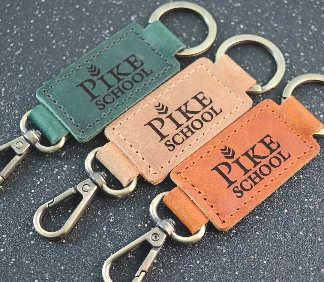 School Logo Keychain, Personalized Library Logo Keychain, Leather ...