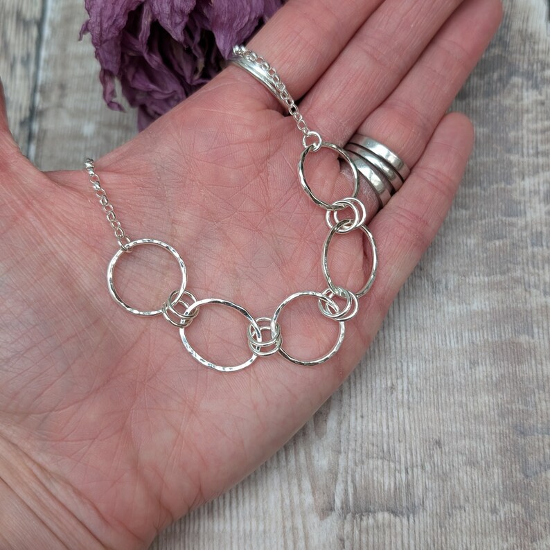 Silver Circle and Oval Chain Link Necklace - Silver Necklace, Geometric ...