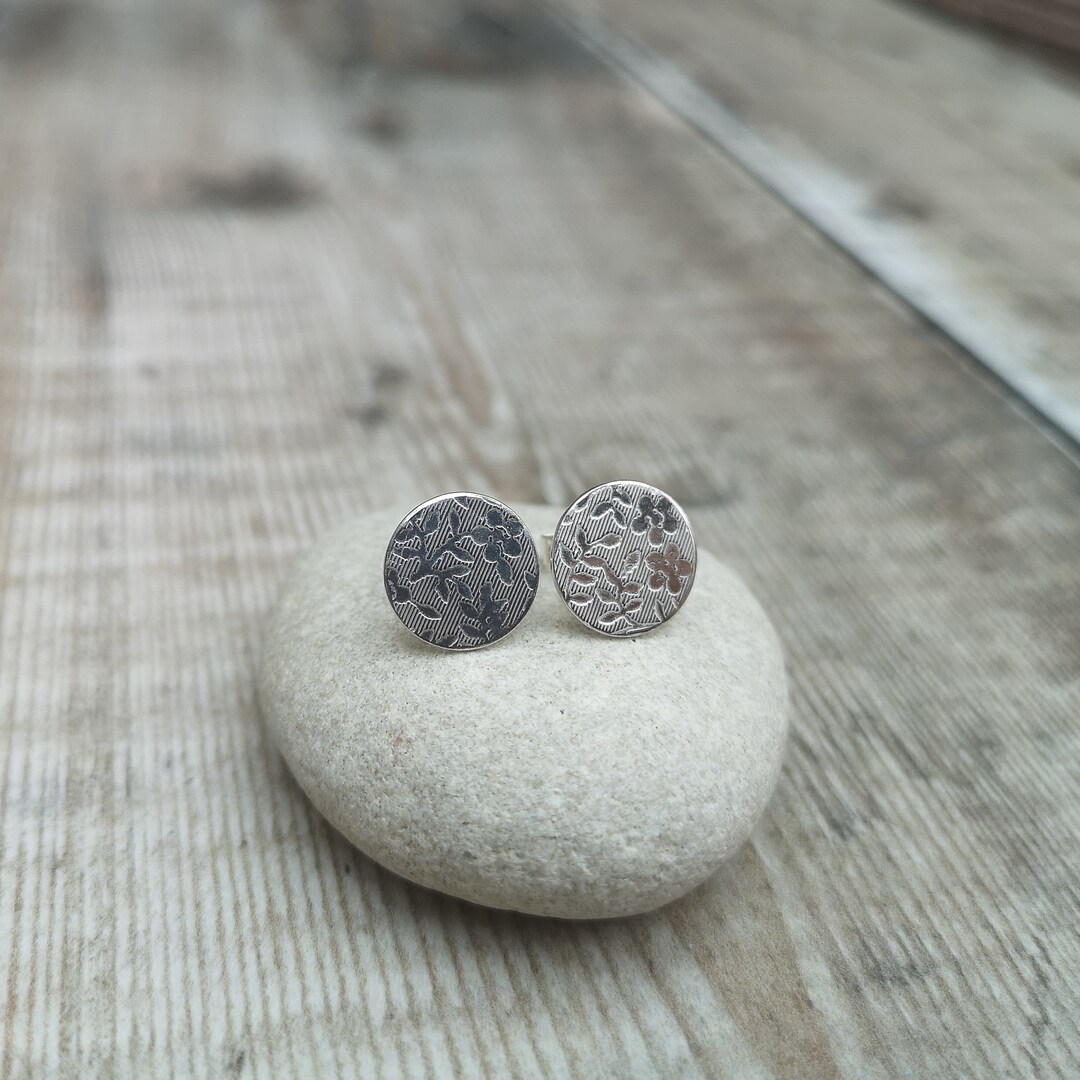 Silver Flower Studs, Large Silver Studs, Patterned Studs, Round Stud ...