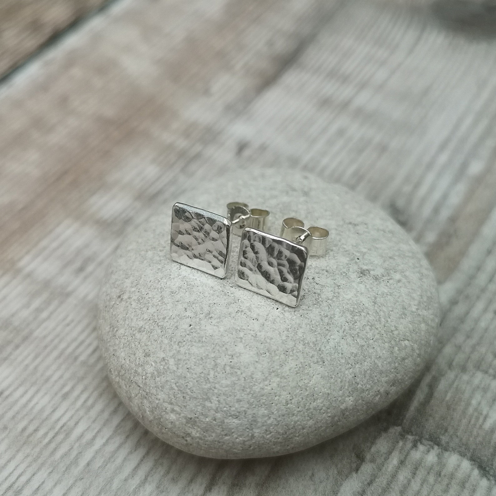 Silver Square Stud Earrings Hammered Studs Textured Stud - Etsy