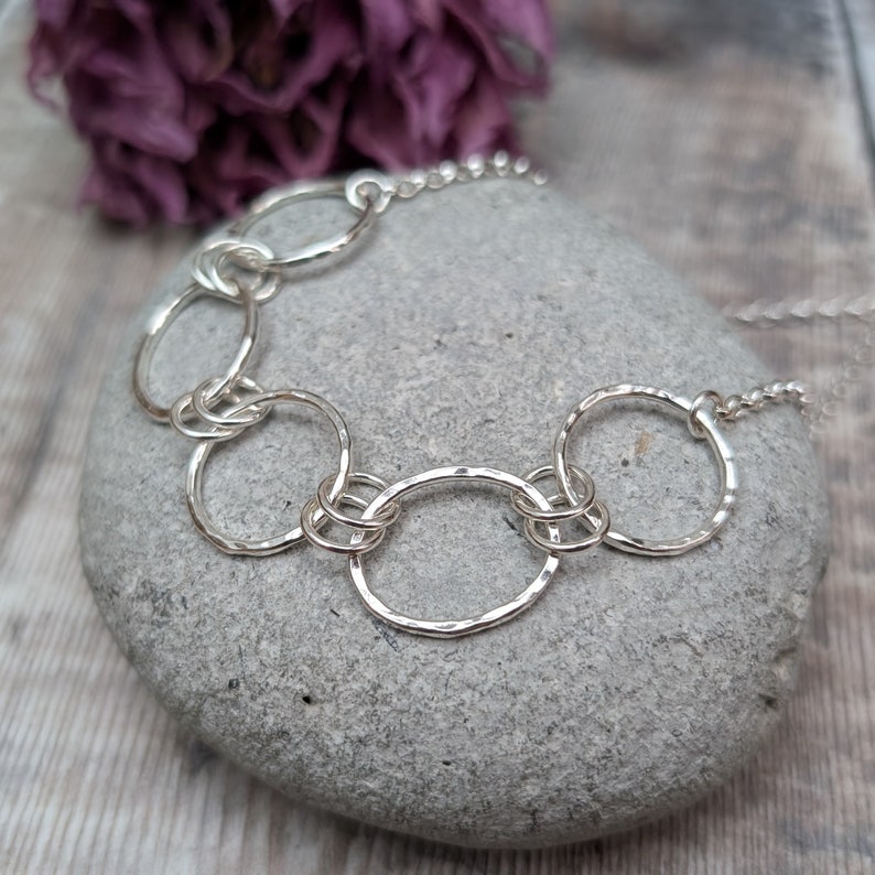 Silver Circle and Oval Chain Link Necklace - Silver Necklace, Geometric ...