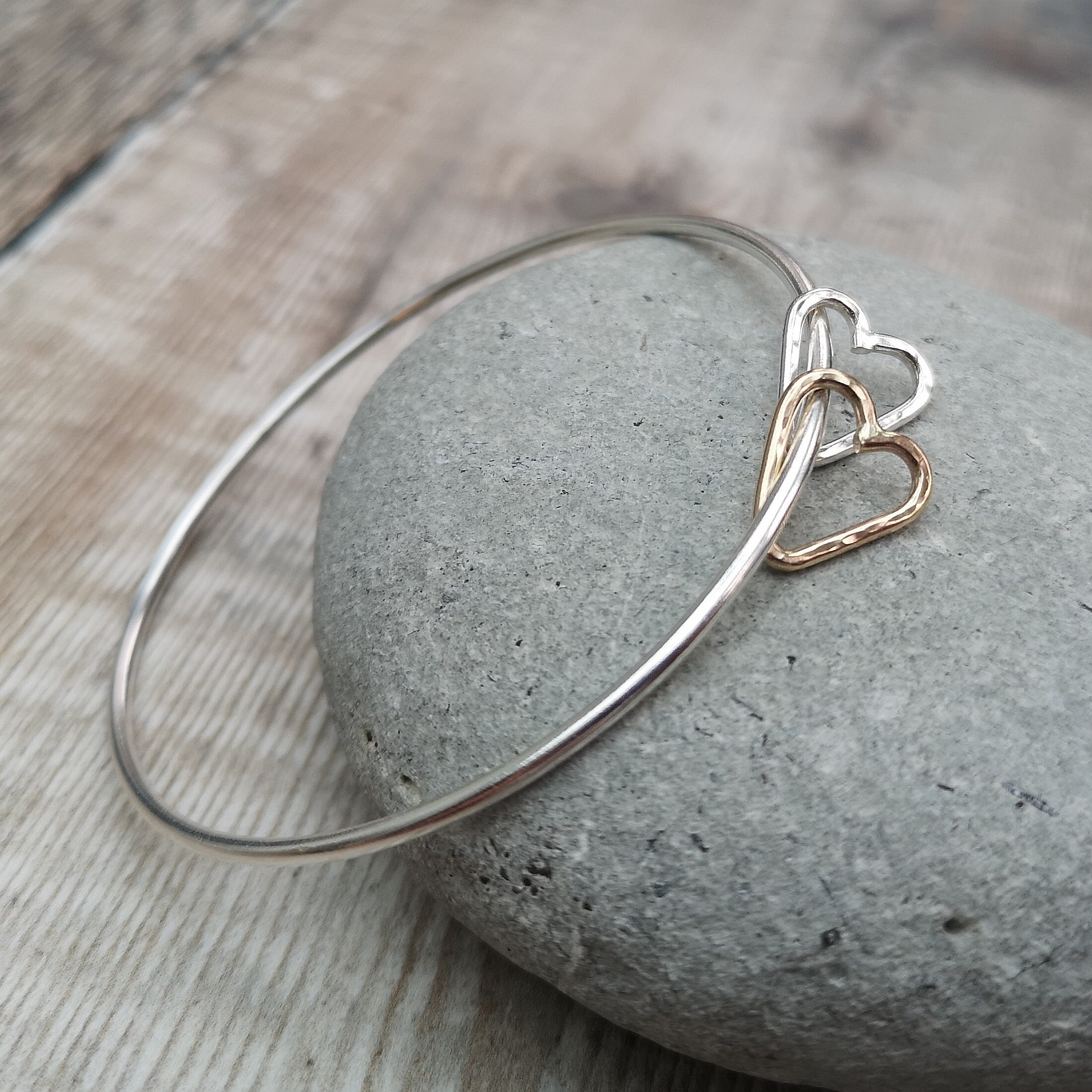 Silver Heart Bangle Gold Heart Bangle Bangle With Heart - Etsy UK