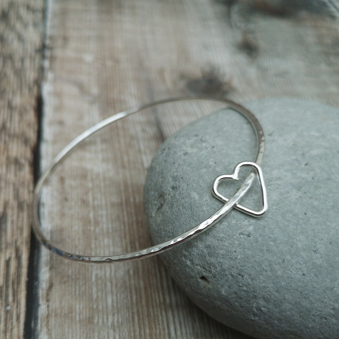 Silver Bangle Silver Heart Bangle Silver Heart Charm Charm | Etsy Canada