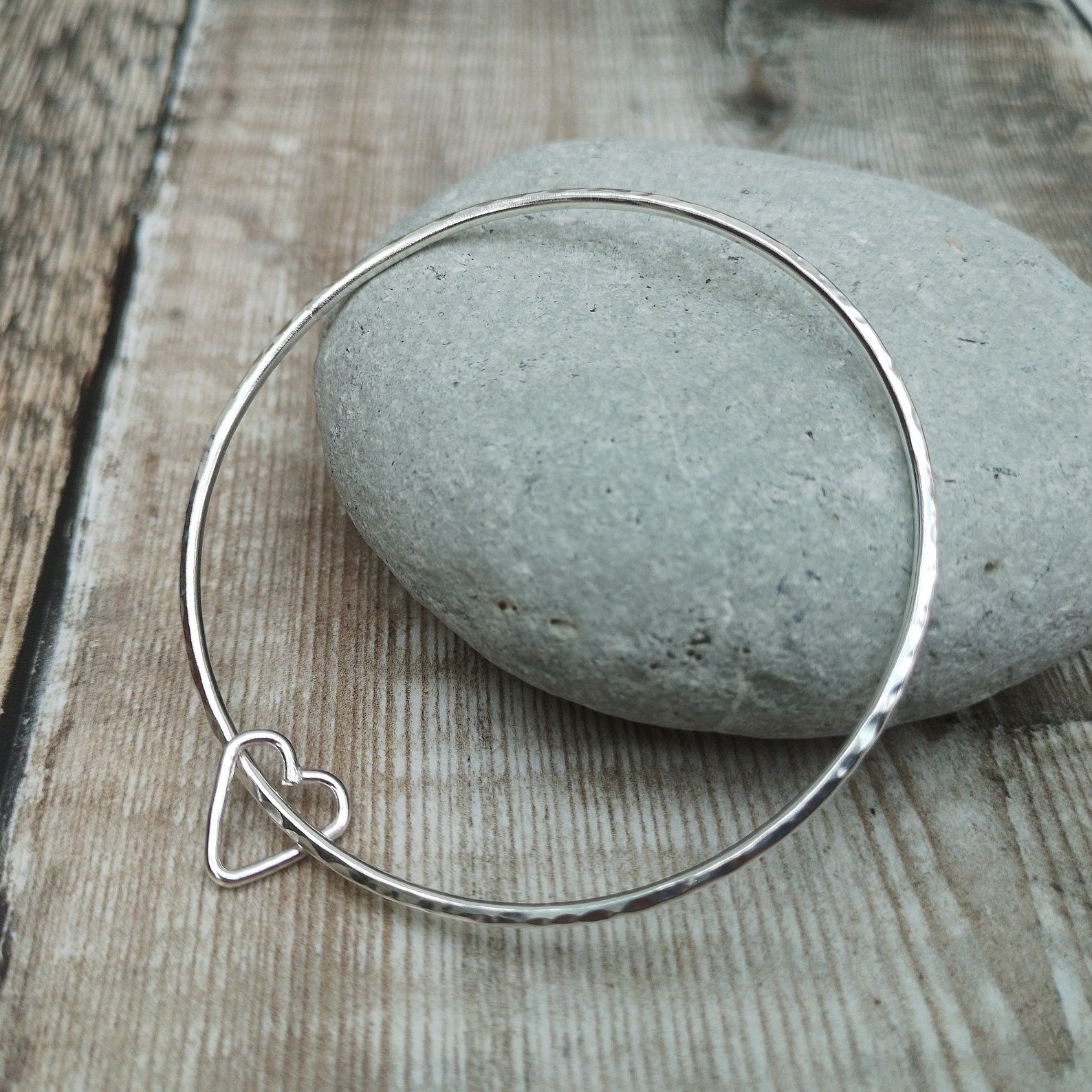 Silver Bangle Silver Heart Bangle Silver Heart Charm Charm | Etsy Canada