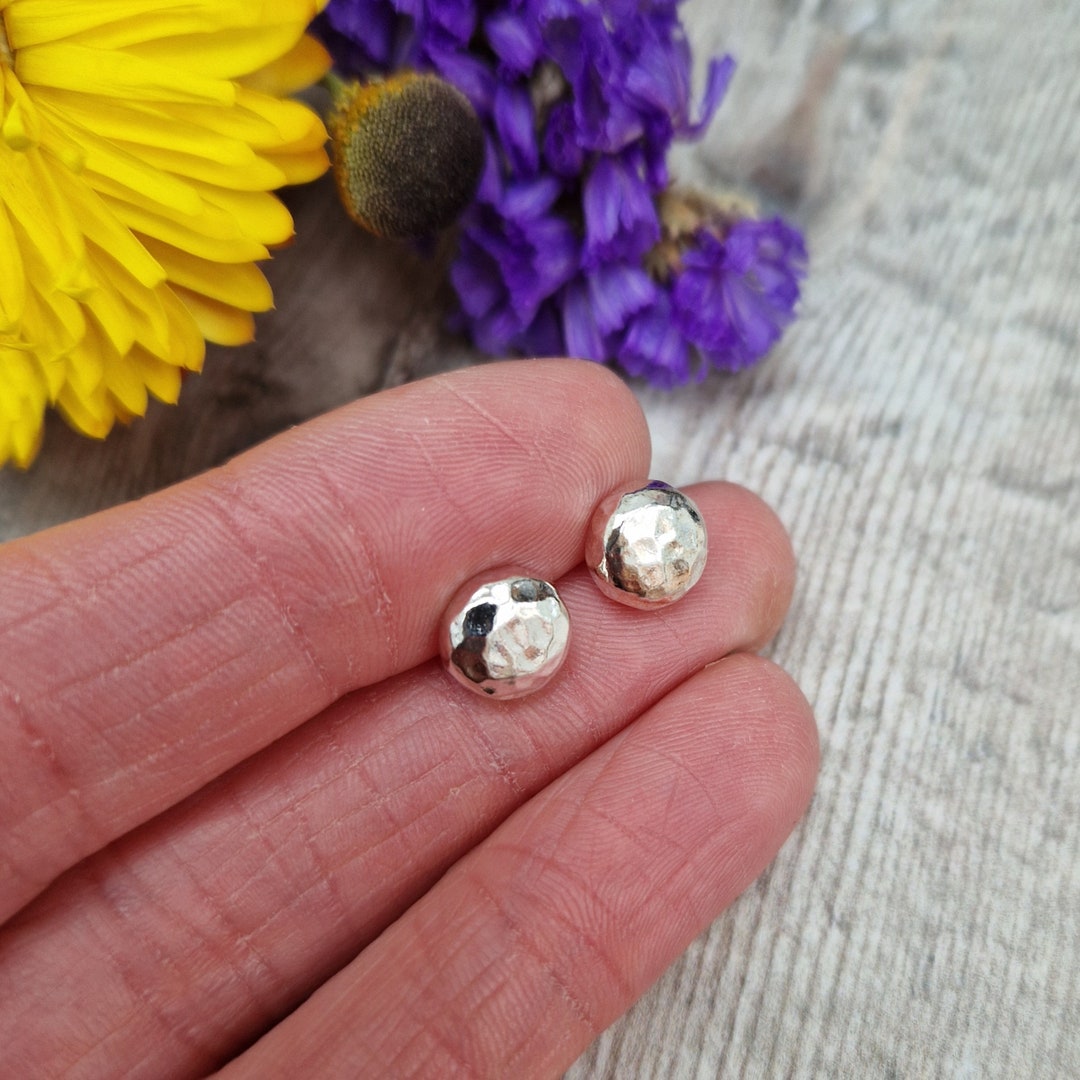 Hammered Stud Earrings, Hammered Pebble Earrings, Recycled Silver ...