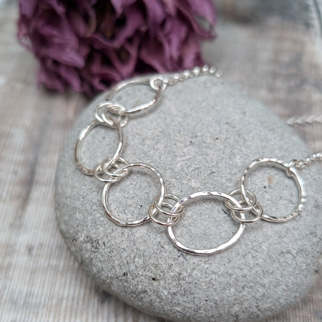 Silver Circle and Oval Chain Link Necklace - Silver Necklace, Geometric ...