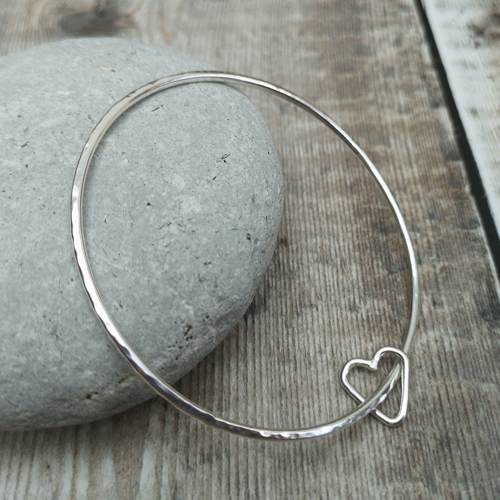Silver Bangle Silver Heart Bangle Silver Heart Charm Charm | Etsy Canada