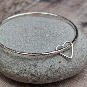 Silver Bangle, Silver Heart Bangle, Silver Heart Charm, Charm Bangle ...