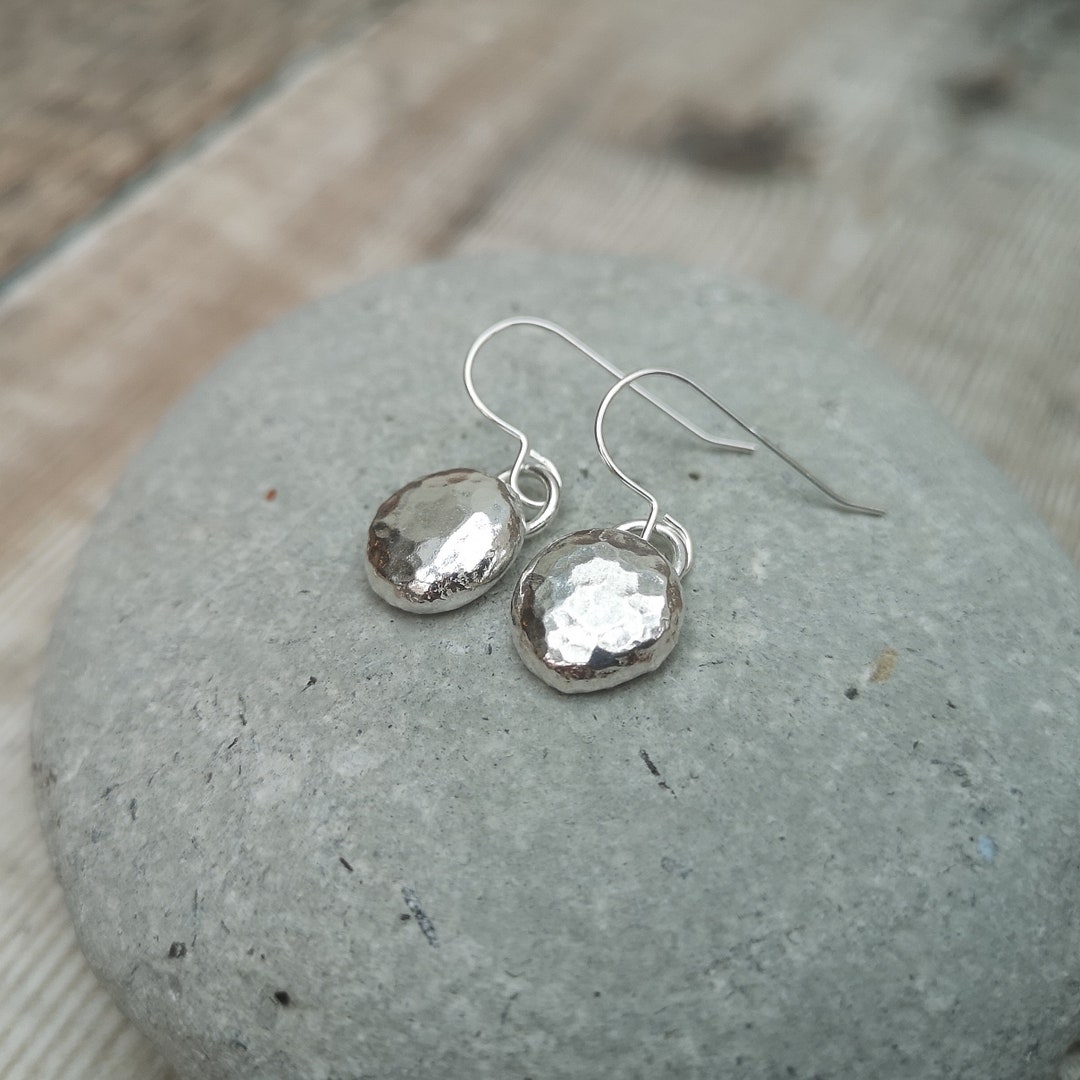 Silver Earrings, Pebble Earrings, Earrings, Hammered Earrings, Silver ...