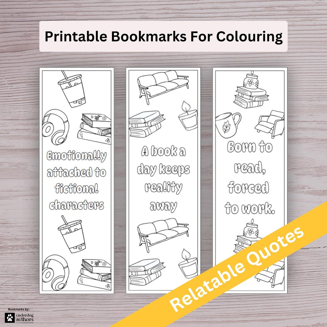Bookish Bookmarks for Colouring, Printable Bookmarks, Digital Book ...