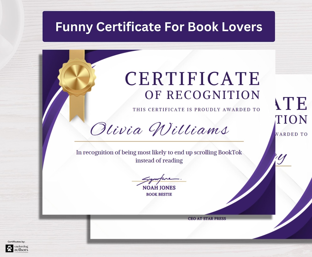 Certificates for Book Lovers, 25 Printable Certificates of Recognition ...