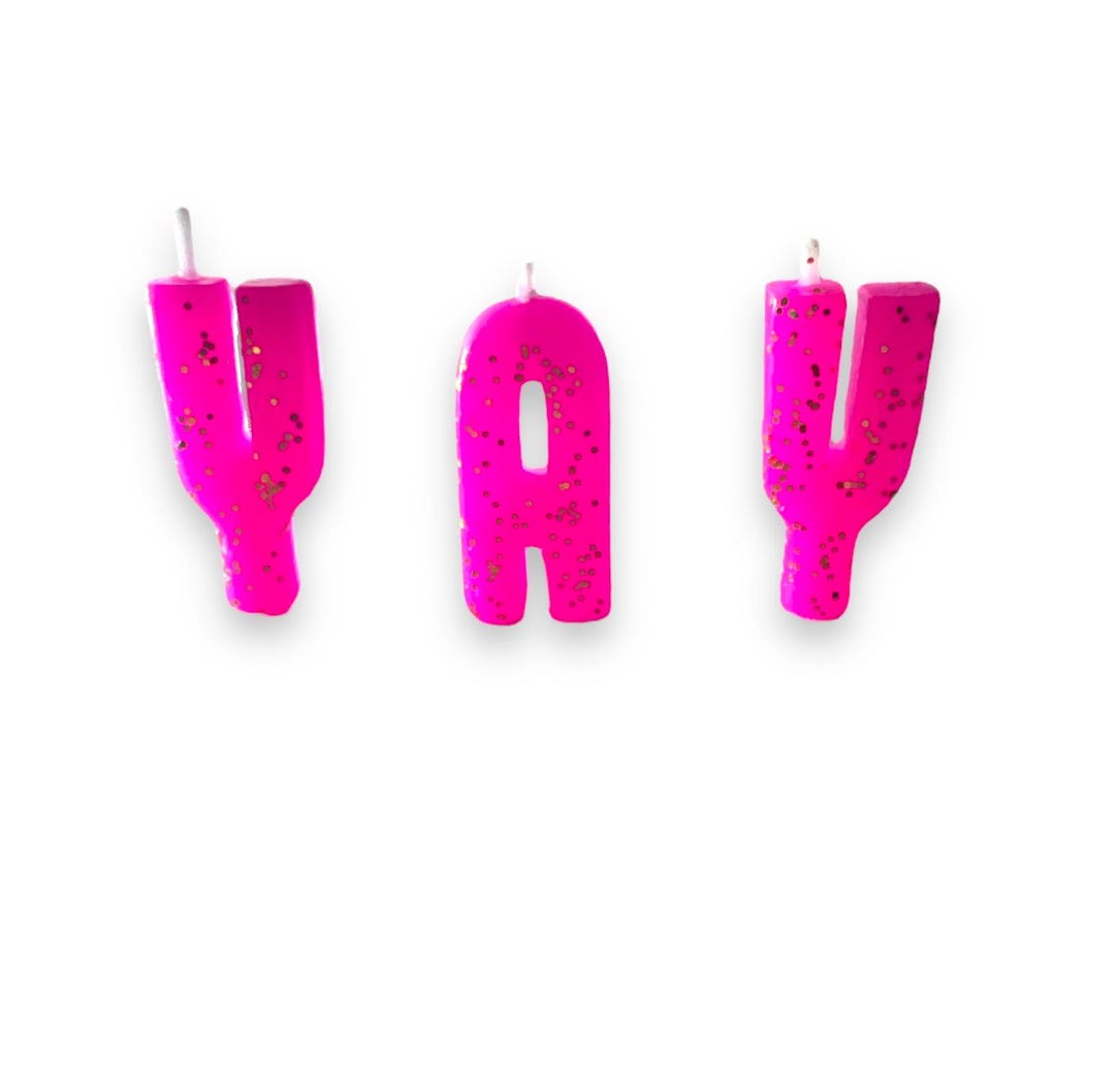 Pink Glitter 'YAY' Birthday Cake Candles - Sparkling Party Candles Set ...