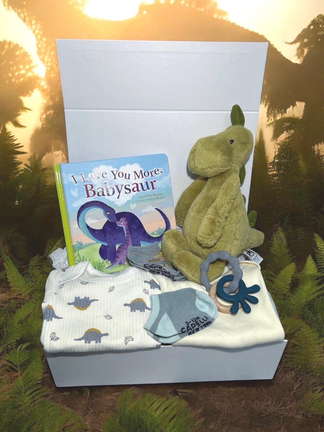 Dinosaur Theme Baby Gift Set Jellycat Bashful Dino. Baby Gift Box, I ...