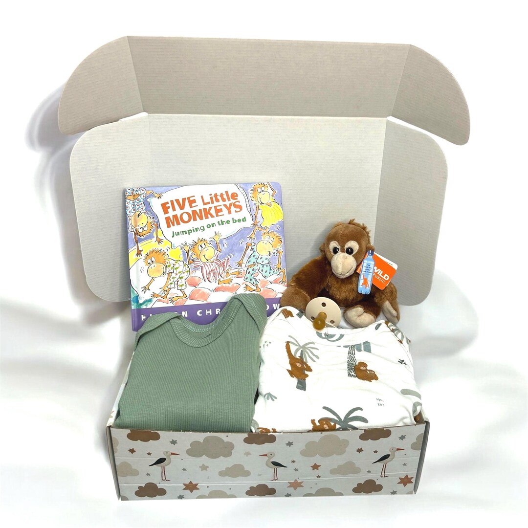 5 Little Monkeys Baby Gift Set Bamboo Angel Deat Onesie Plush Monkey ...